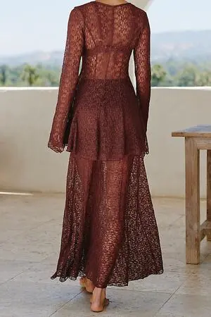 CELANDINE Lace Maxi Skirt - Chocolate