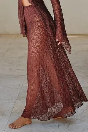 CELANDINE Lace Maxi Skirt - Chocolate
