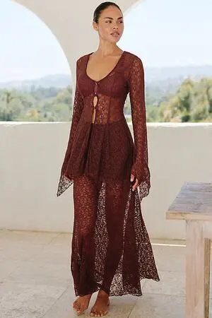 CELANDINE Lace Maxi Skirt - Chocolate