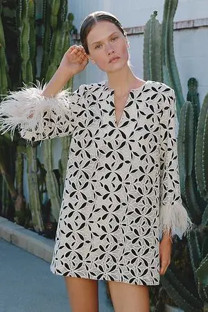 English Factory Feather-poted Mi Dress