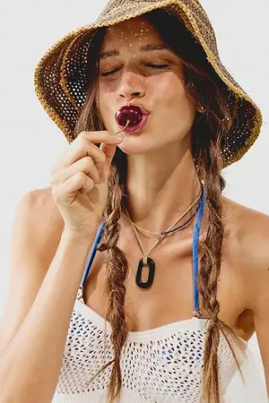 Free People X Alv Suede Necklace With Sculptural Stone Pendant - Lapis/sand