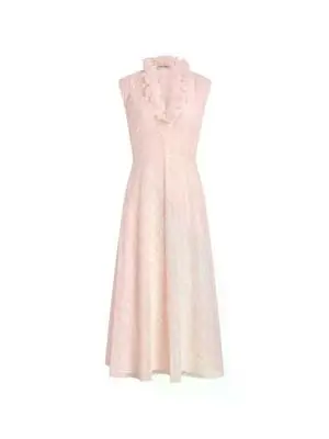 Alberta Ferretti Ruffled Floral-embroidered Midi Dress