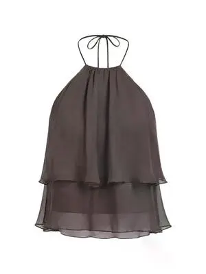 THE SEI Ruffled Halterneck Top - Brown
