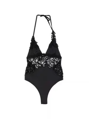 Ermanno Scervino Lace-trimmed Halterneck Swimsuit - Black