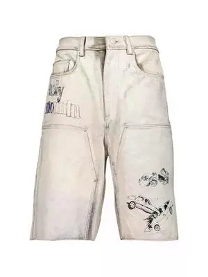 PALY Holy Mountain Distressed Graphic Print Shorts - Grey