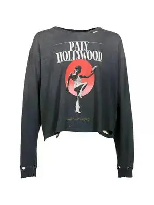 PALY Graphic Print Distressed Crewneck T-shirt - Black