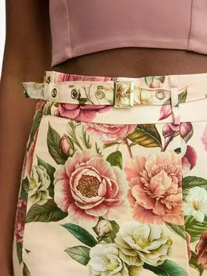 Guess Ryan Floral-print Belted Midi Skirt