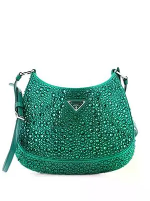 Prada Cleo Crystal Embellished Satin Shoulder Bag - Green