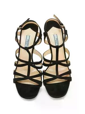 Prada T-strap Suede Heeled Sandals