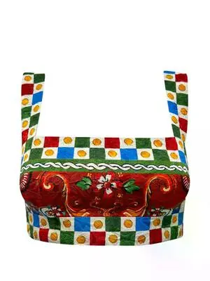 Dolce & Gabbana Multicolor Jacquard Floral Print Crop Top