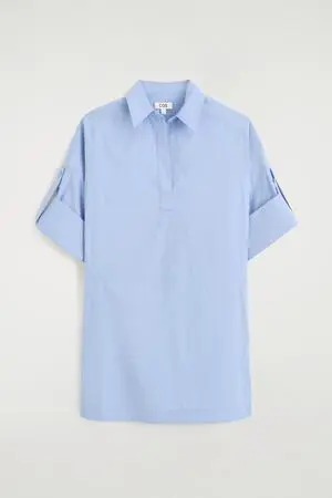 Cos Cotton-poplin Short-sleeved Shirt Dress - Blue
