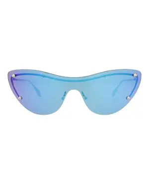 Alexander McQueen Cat Eyeframe Metal Sunglasses Silver Silver Blue - Multicolor