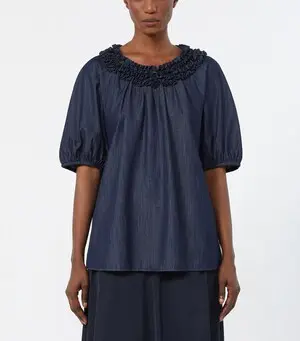 Max Mara Denim Ruffled Neckline Blouse