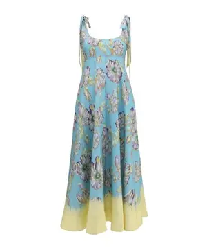 ALEMAIS Jerry Floral-print Linen Midi Dress - Gray