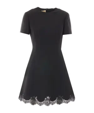 Valentino Garavani Lace Hem Crewneck Dress - Black