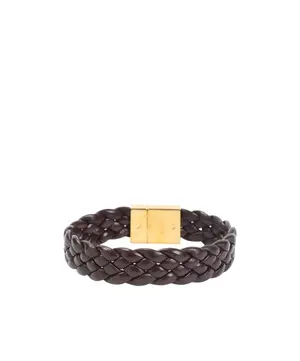 Bottega Veneta Woven Leather Bracelet With Gold Clasp - Black