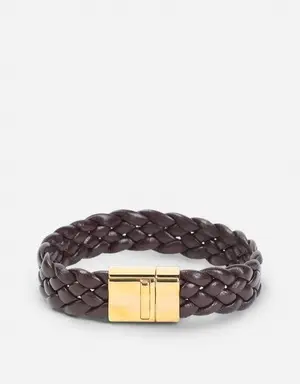 Bottega Veneta Woven Leather Bracelet With Gold Clasp