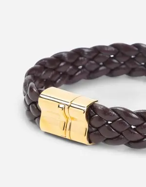 Bottega Veneta Woven Leather Bracelet With Gold Clasp