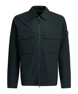 Stone Island Overshirt Jacket With Logo - Blue
