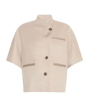 Max Mara Wool Blend Cape With Leather Trim - Stone