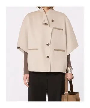 Max Mara Wool Blend Cape With Leather Trim - Stone