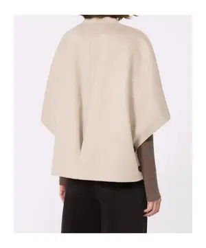 Max Mara Wool Blend Cape With Leather Trim - Stone