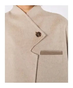 Max Mara Wool Blend Cape With Leather Trim - Stone