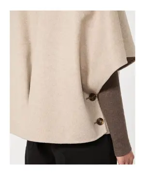 Max Mara Wool Blend Cape With Leather Trim - Stone