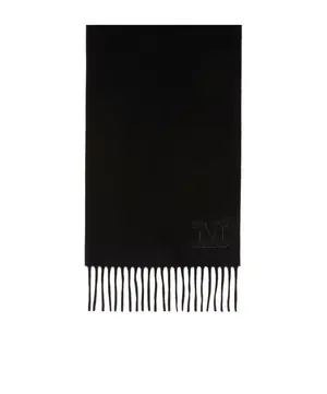 Max Mara Dalia Logo-embroidered Fringed Cashmere Scarf - Black