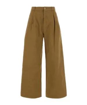 JIL SANDER Pleated Cotton Trousers - Brown