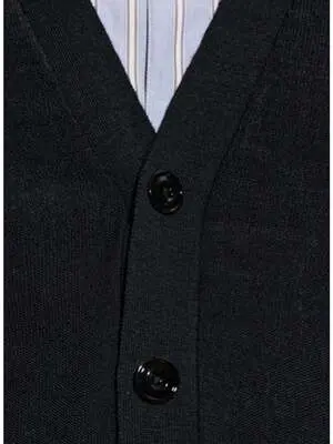 LEMAIRE Long Sleeved V-neck Cardigan With Ribbed Details - Black