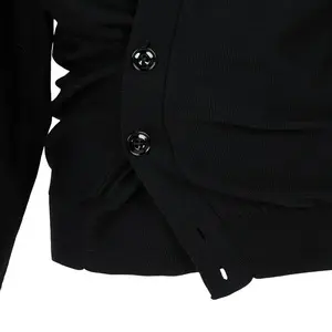 LEMAIRE Long Sleeved V-neck Cardigan With Ribbed Details - Black