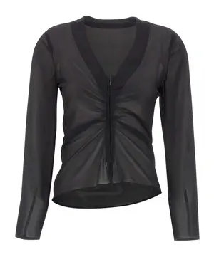 MAISON MARGIELA Sheer Gathered V-neck Top - Black
