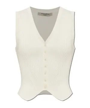ALLSAINTS Sleeveless V-neck Ribbed Knit Top - Chalkwhite