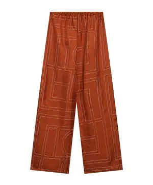 TOTEME Monogram Silk Pajama Trousers In Terracotta - Brown