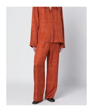 TOTEME Monogram Silk Pajama Trousers In Terracotta