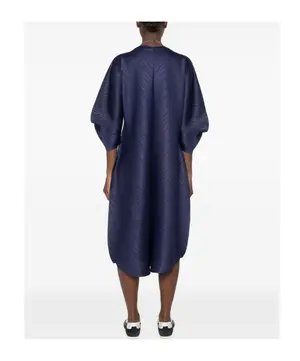 Issey Miyake V-neck Balloon Sleeve Midi Dress - Navy Blue