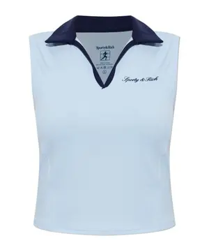 SPORTY  RICH Sporty & Rich Sleeveless Collared Top - Blue