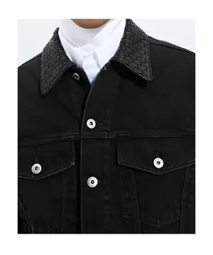 Bottega Veneta Faded Denim Jacket With Braided Leather Collar