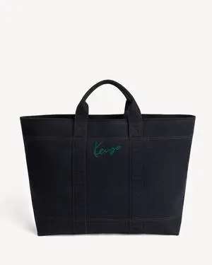 Kenzo Tulip' Large Tote Bag In Denim-like Twill