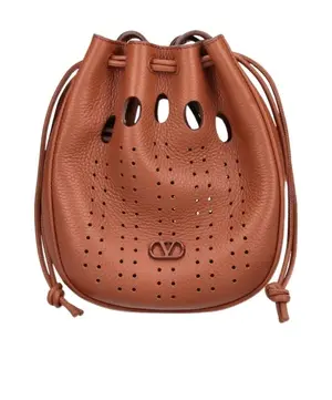 Valentino Garavani Perforated Drawstring Clutch Bag - Brown