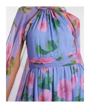 Carolina Herrera Floral Cape Halterneck Silk Gown