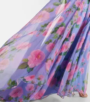 Carolina Herrera Floral Cape Halterneck Silk Gown