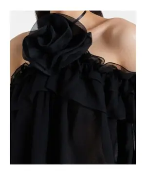 Carolina Herrera Off-the-shoulder Silk Tulle Top With Ruffle Trim