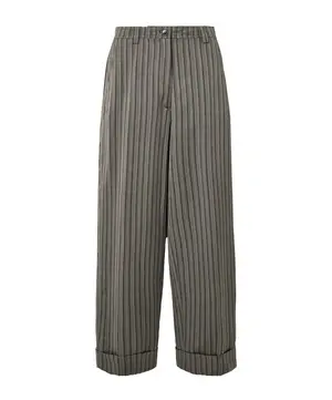 Dries Van Noten Striped Ribbed Woven Wide-leg Casual Pants - Grey