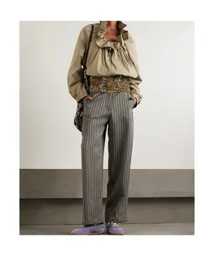 Dries Van Noten Striped Ribbed Woven Wide-leg Casual Pants