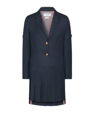 Thom Browne Pleated-skirt Button-detail Dress - Navy Blue