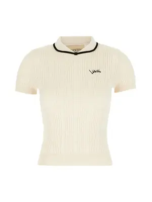 Valentino Garavani Logo Embroidered Knitted Top - White