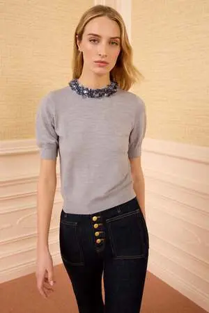 Ulla Johnson Jude Embellished Merino Wool Top - Ash