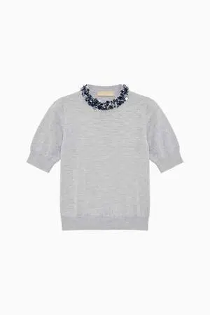 Ulla Johnson Jude Embellished Merino Wool Top - Ash